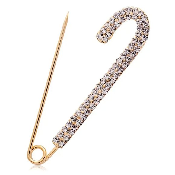 unbranded | Jewelry | Goldtone And Rhinestone Large Safety Pin Brooch ...